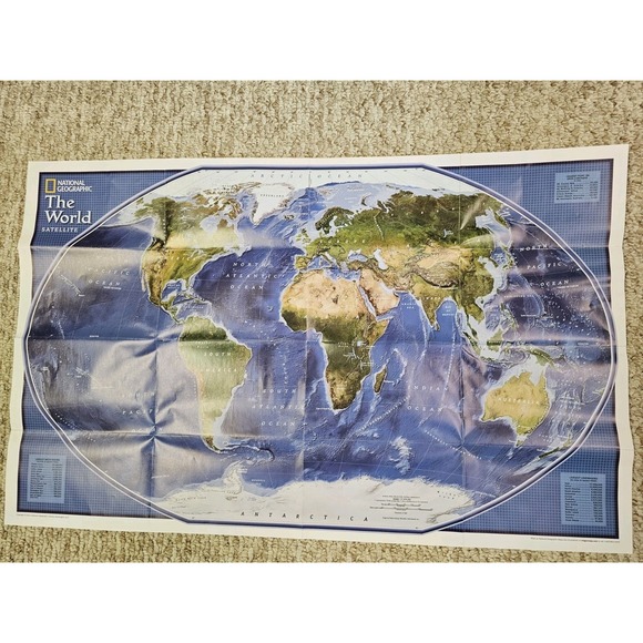 Art | National Geographic The World Map And Satellite Map 205 32x20 ...